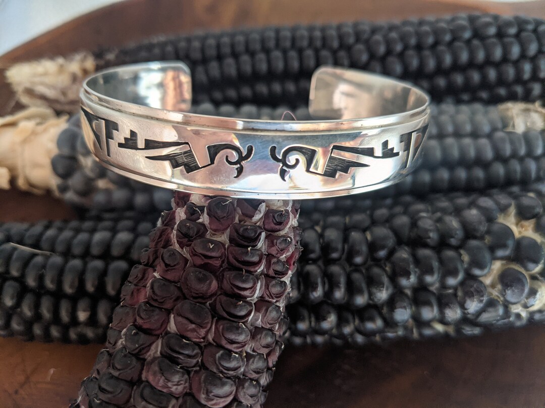 Hopi Silver Overlay Bracelet With Roadrunner Symbol (bracelet #2) - Etsy