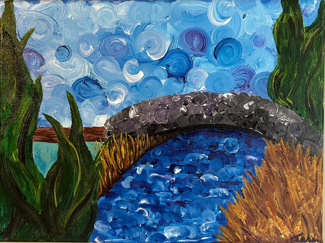 Original Painting of Swirling Sky, Bridge and Water "swirly Bridge" - Etsy