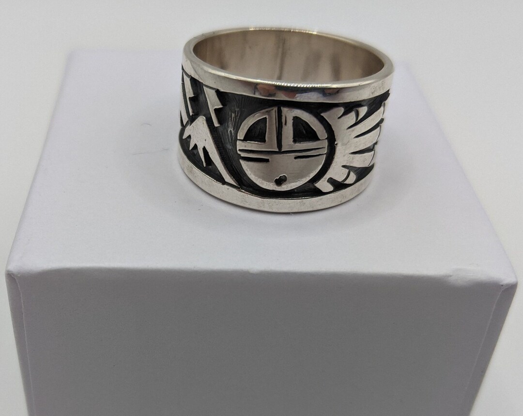 One of a Kind Hopi Silver Overlay Ring, Size 8.75 ring10 - Etsy