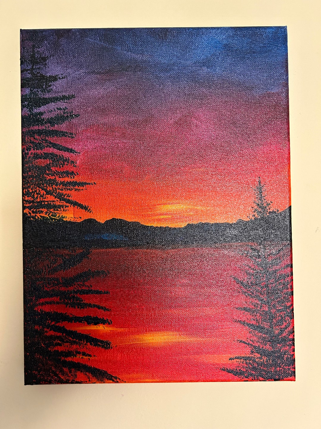 Original Landscape Acrylic Painting of Sunset Over Lake. "sunset" - Etsy
