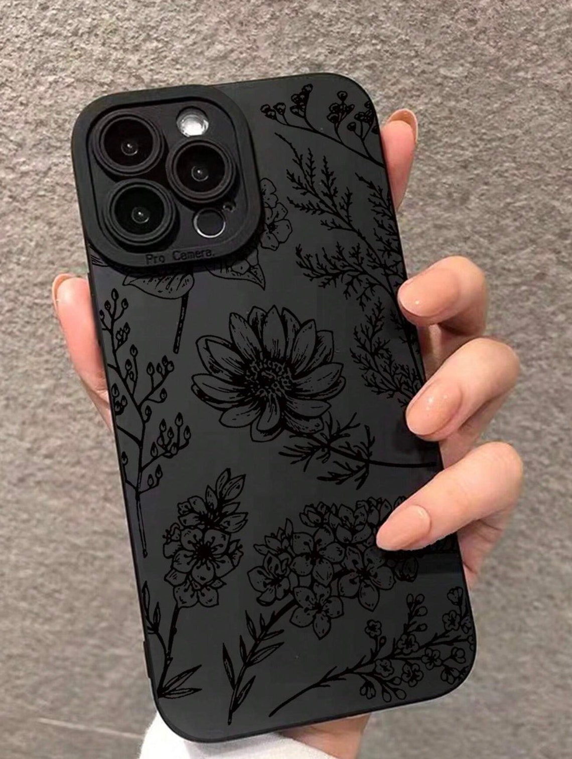 Floral Pattern Black iPhone Case, iPhone 15 14 13 12 11 Pro Max Case ...