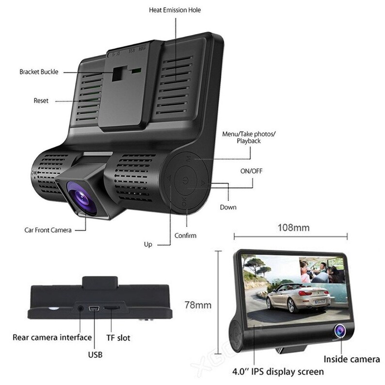 Dash Cam . 4 Inch Screen , 3 Camera Dash Cam - Etsy