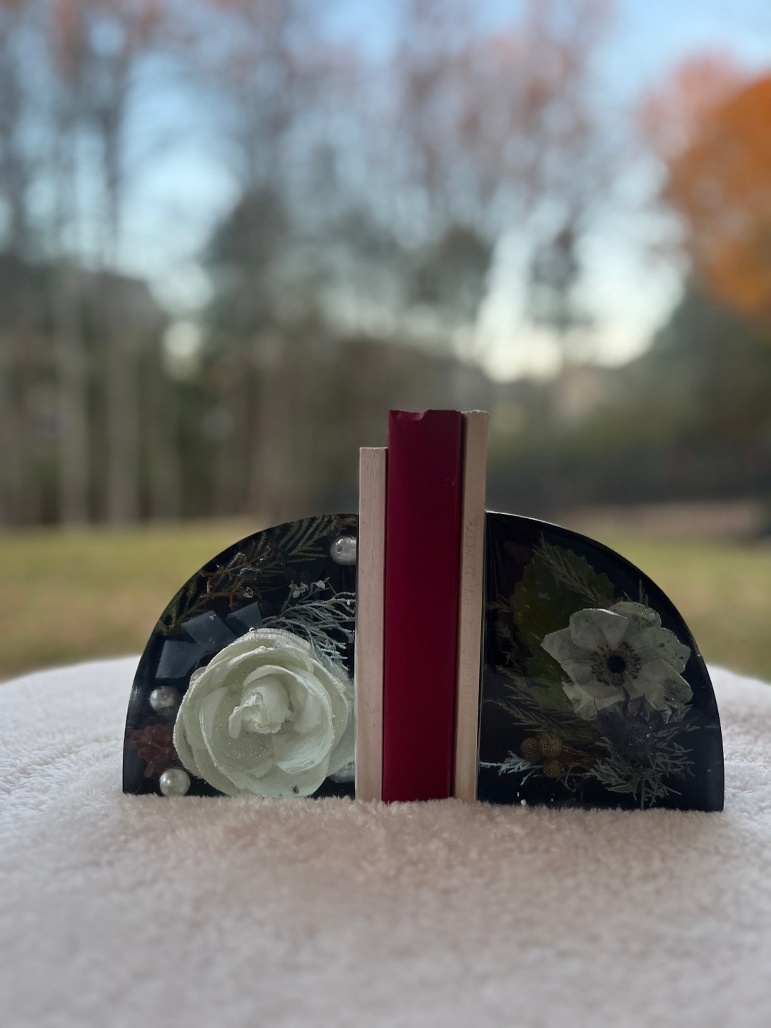 Custom Bookends SET OF TWO . Floral Resin Bookends. Flowerpreservation ...