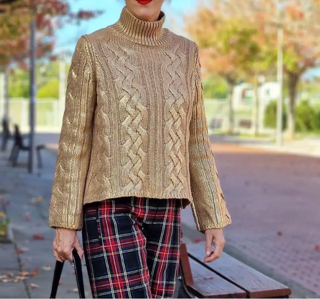 Metallic Golden Knit Turtleneck Sweater for Women - Etsy