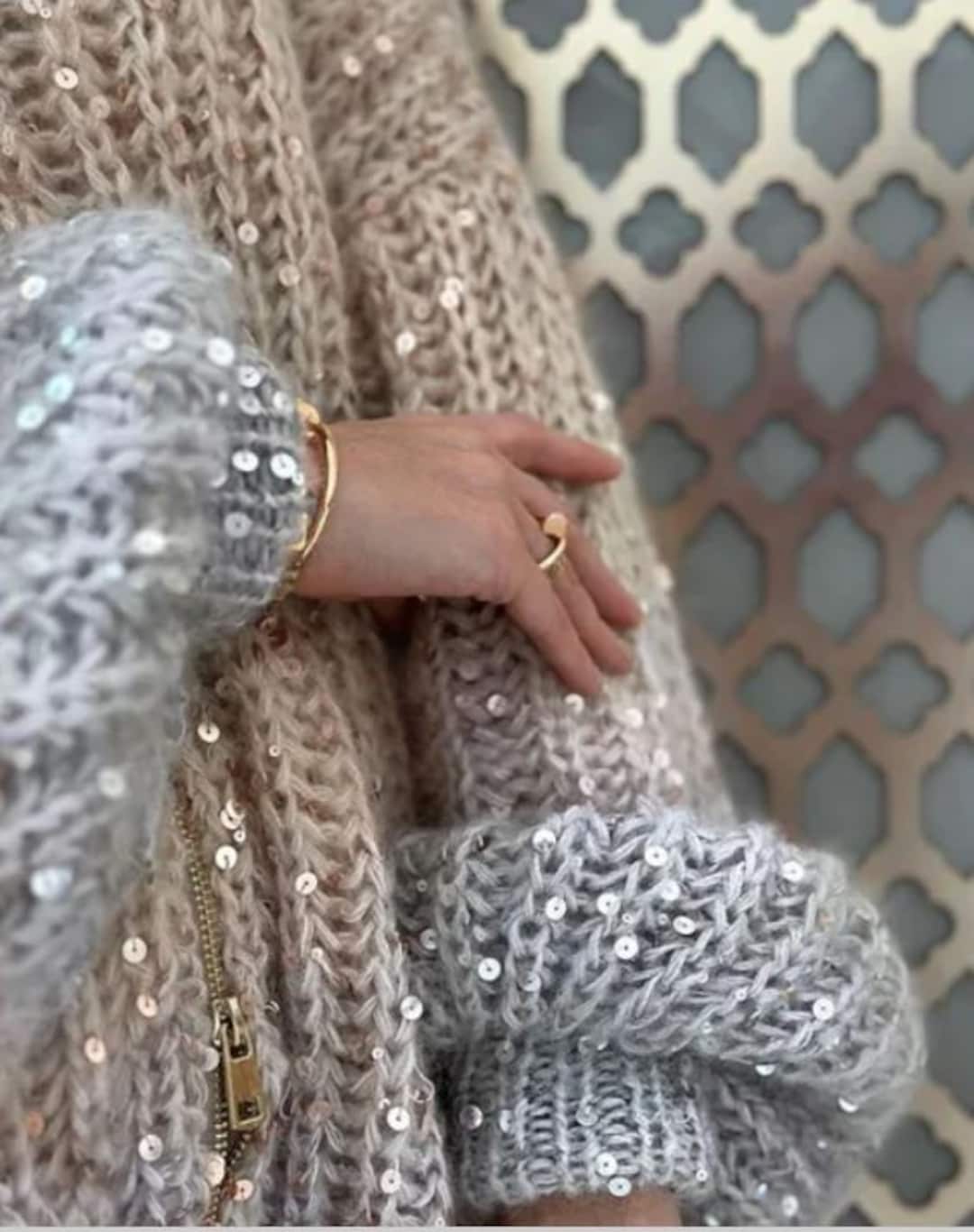 Sparkling Sequin Knitted Sweater Long Sleeve Loose Zipper Cardigan for ...