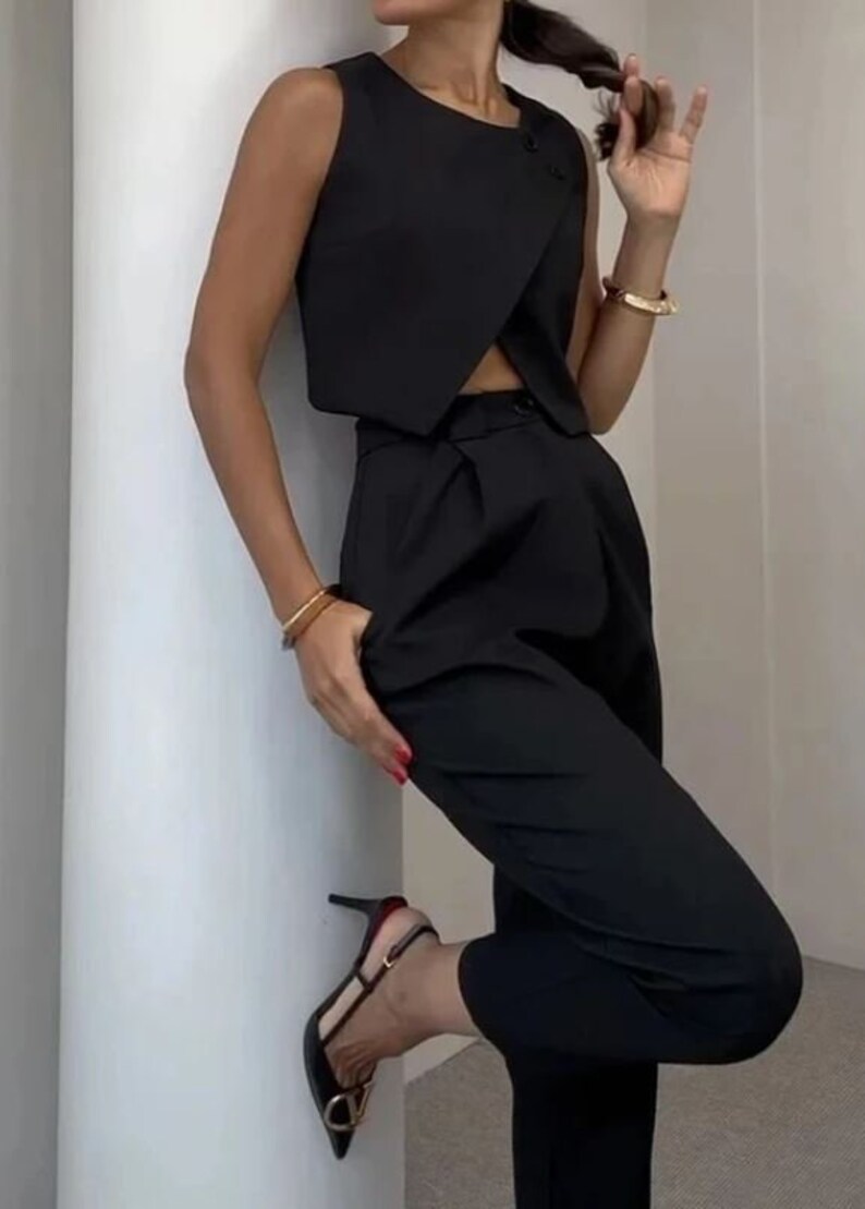Sleeveless Women Crop Top Pant Set for Women - Etsy