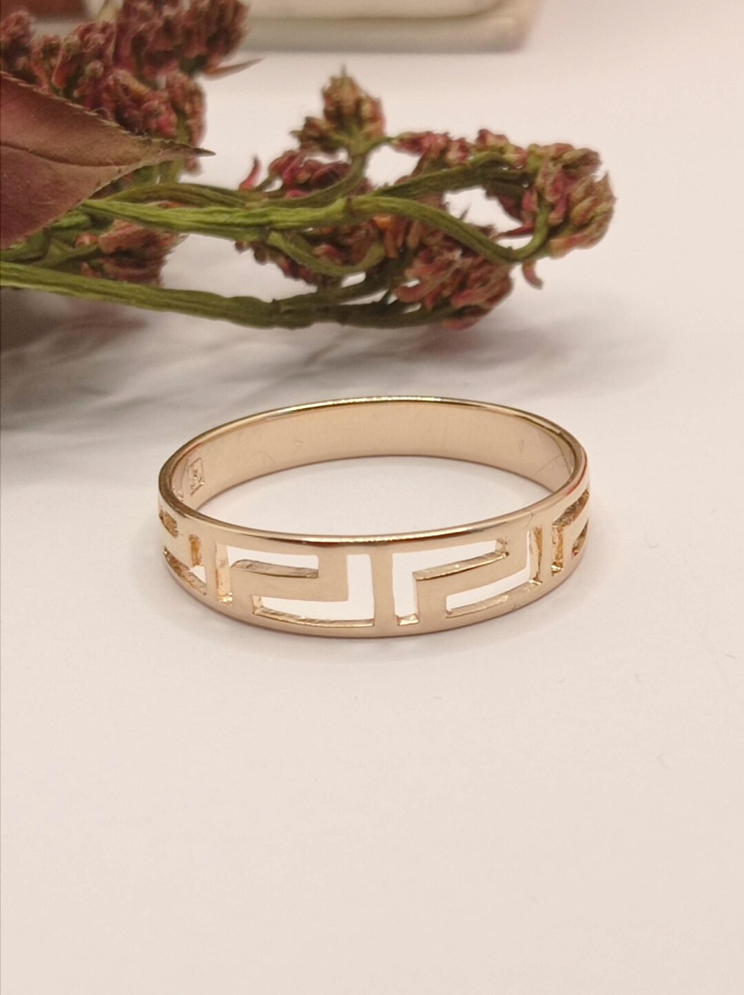 18K Gold Plated Greek Motif Ring – Meander Pattern, Elegant Women's ...