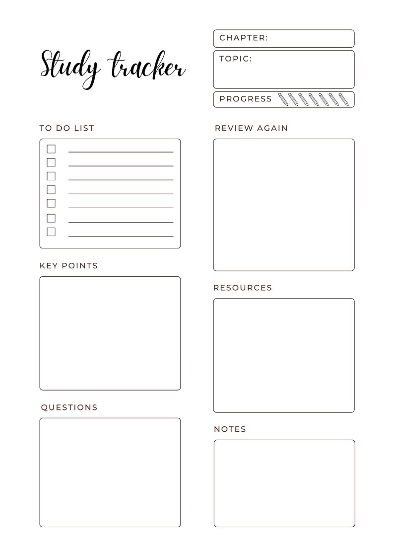 Study Tracker Printable - Etsy