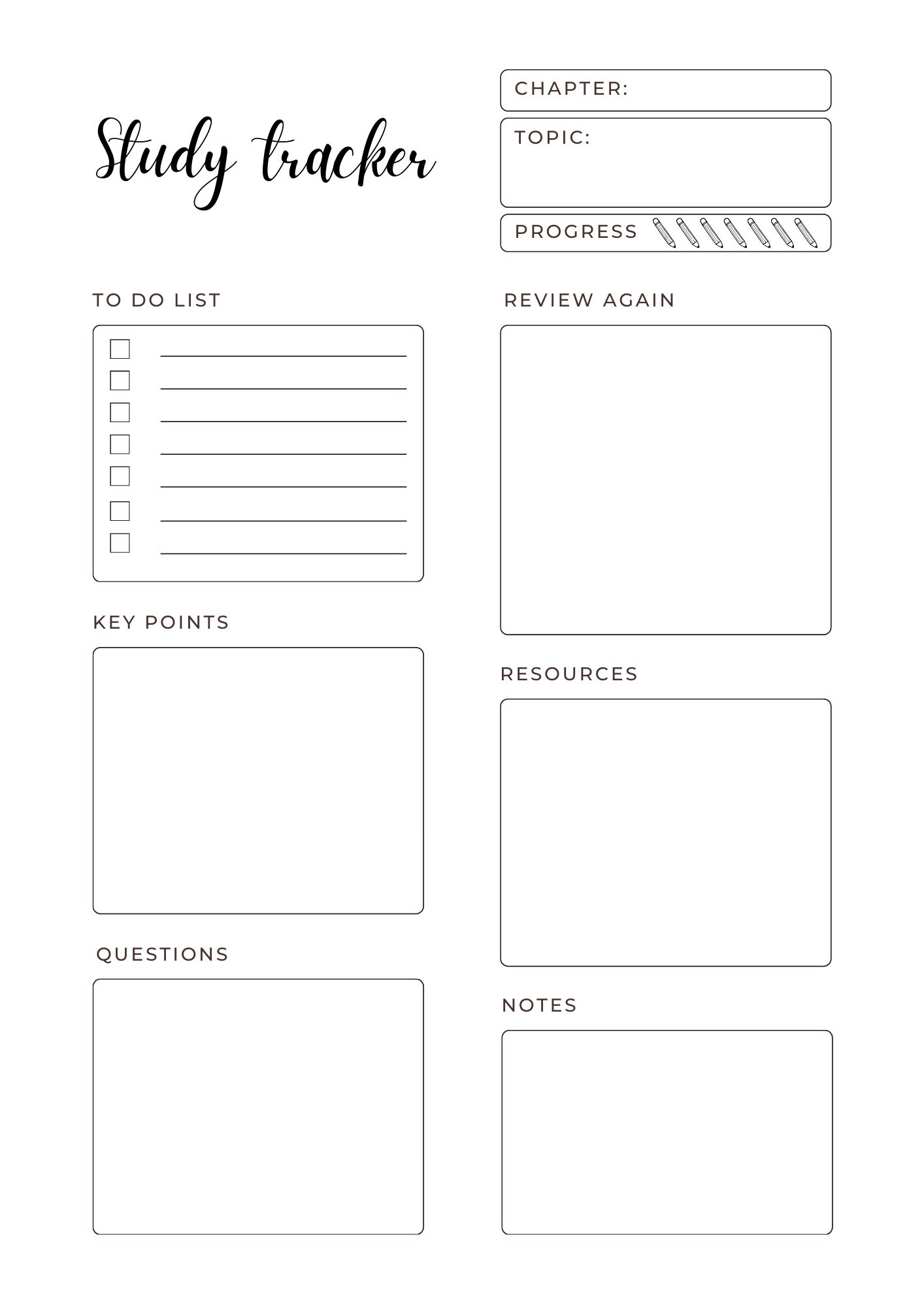 Study Tracker Printable - Etsy
