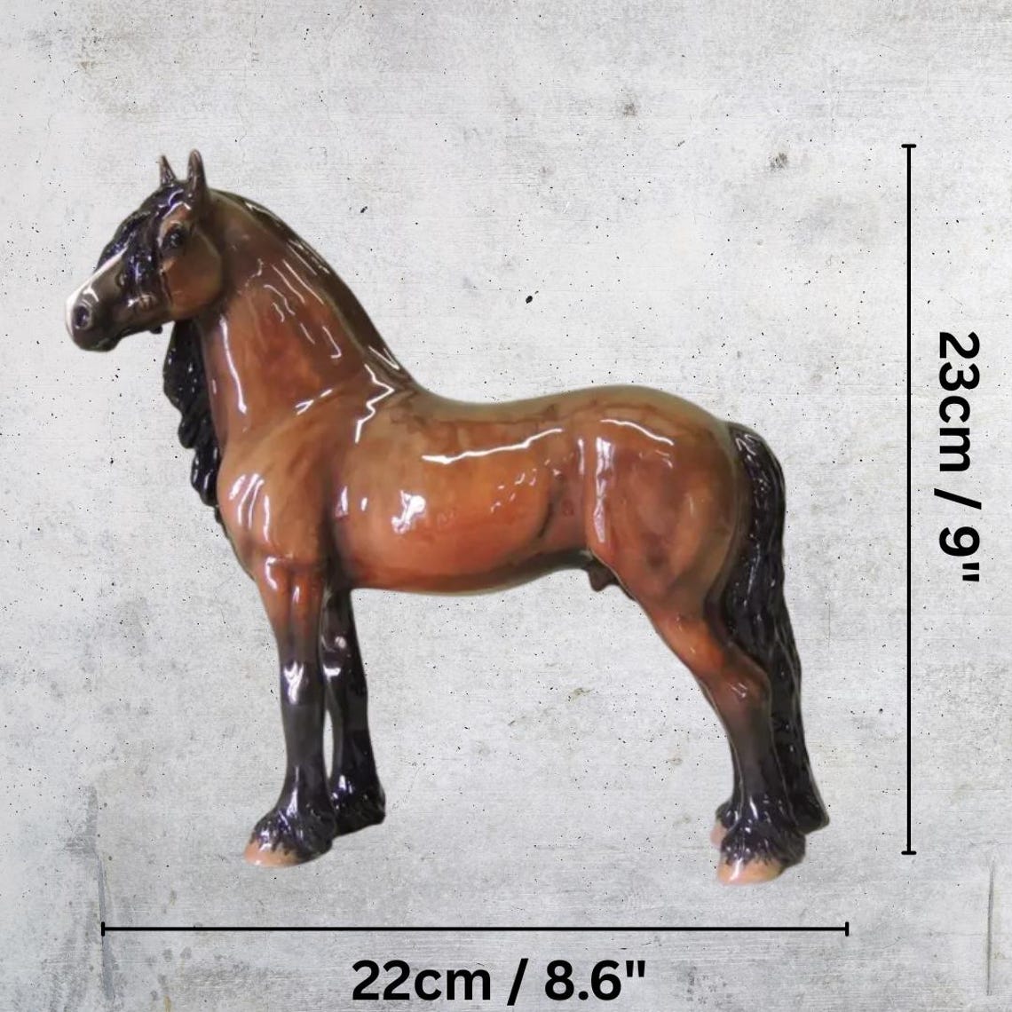 Dark Bay Friesian Stallion - 23cm High X 22cm Long - Ceramic Figurine ...