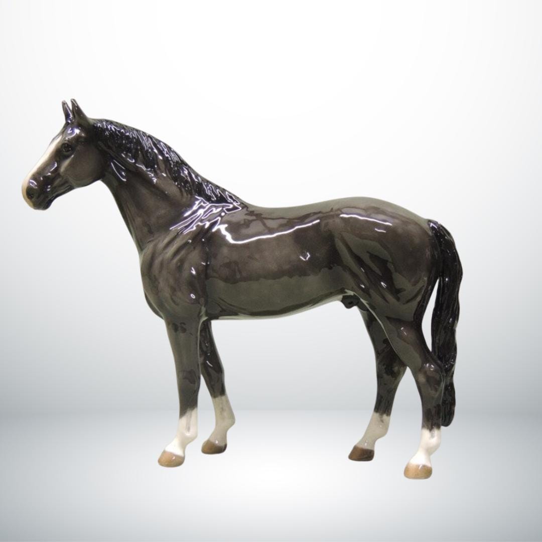 Black Warmblood Stallion - Ceramic Horse Figurine - 25cm Long X 22cm ...