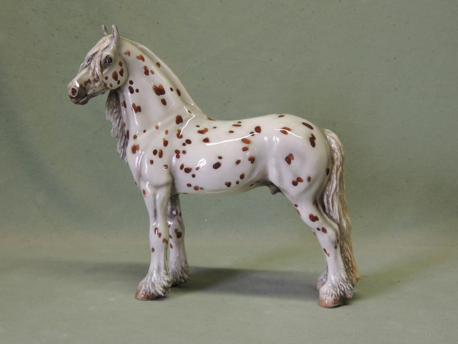Red Leopard Spot Friesian Stallion -23cm High X 22cm Long - Ceramic ...
