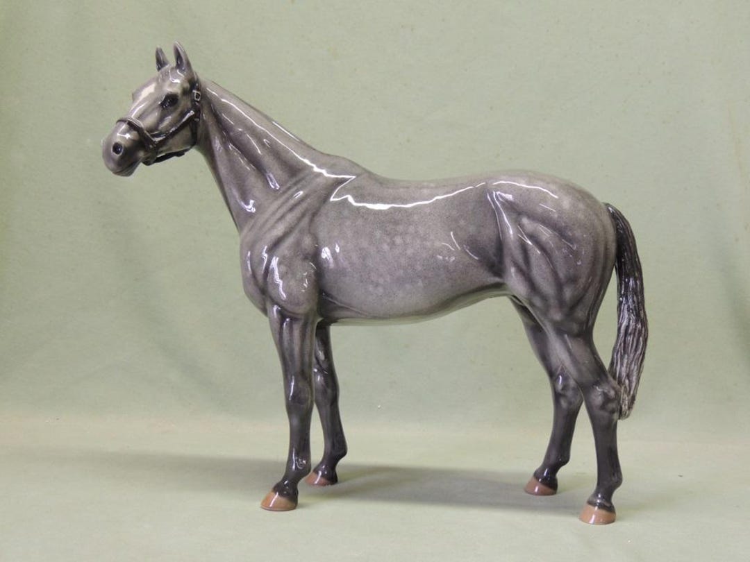 Dark Grey Thoroughbred Ceramic Horse Figurine – 31cm X 29cm – Handmade ...