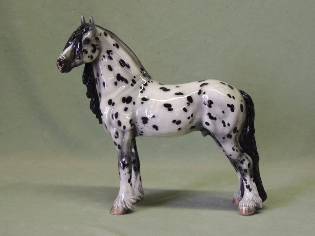 Black Spot Leopard Friesian Stallion - 23cm High X 22cm Long - Ceramic ...