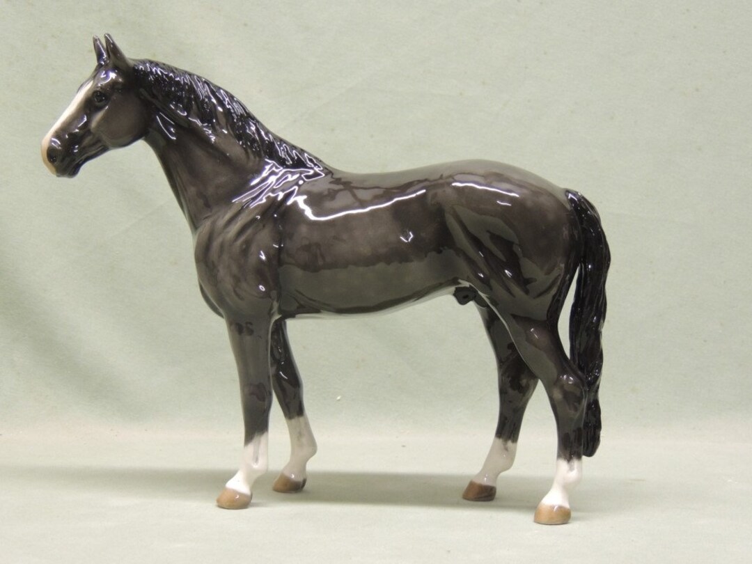 Black Warmblood Stallion - Ceramic Horse Figurine - 25cm Long X 22cm ...