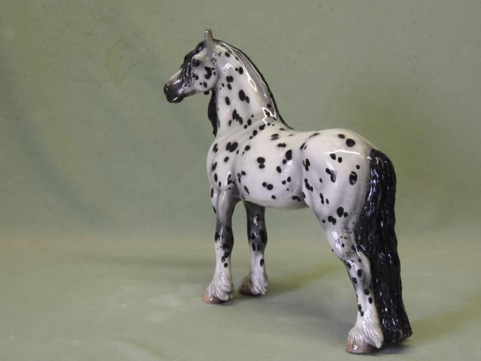 Black Spot Leopard Friesian Stallion - 23cm High X 22cm Long - Ceramic ...