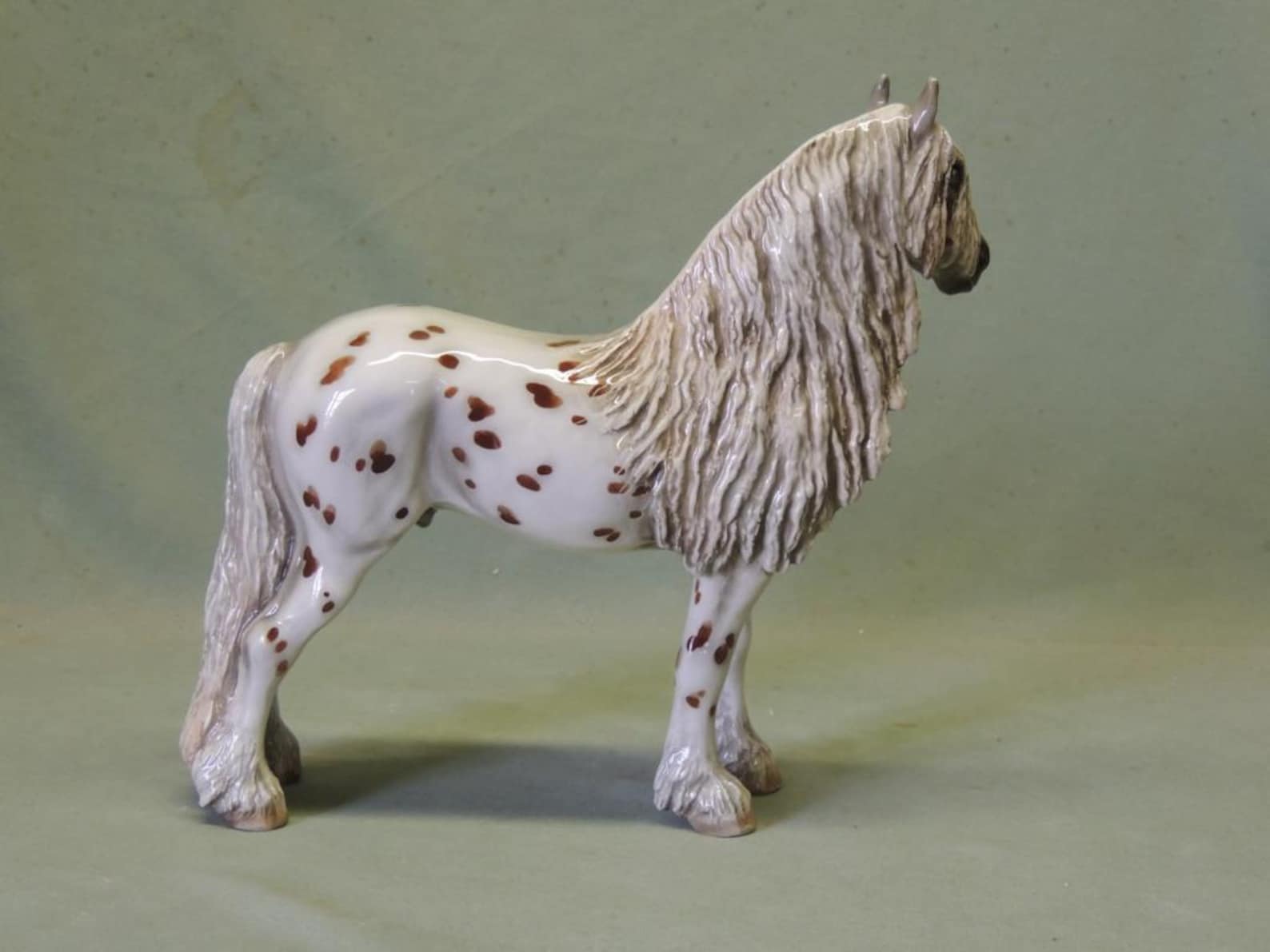 Red Leopard Spot Friesian Stallion -23cm High X 22cm Long - Ceramic ...