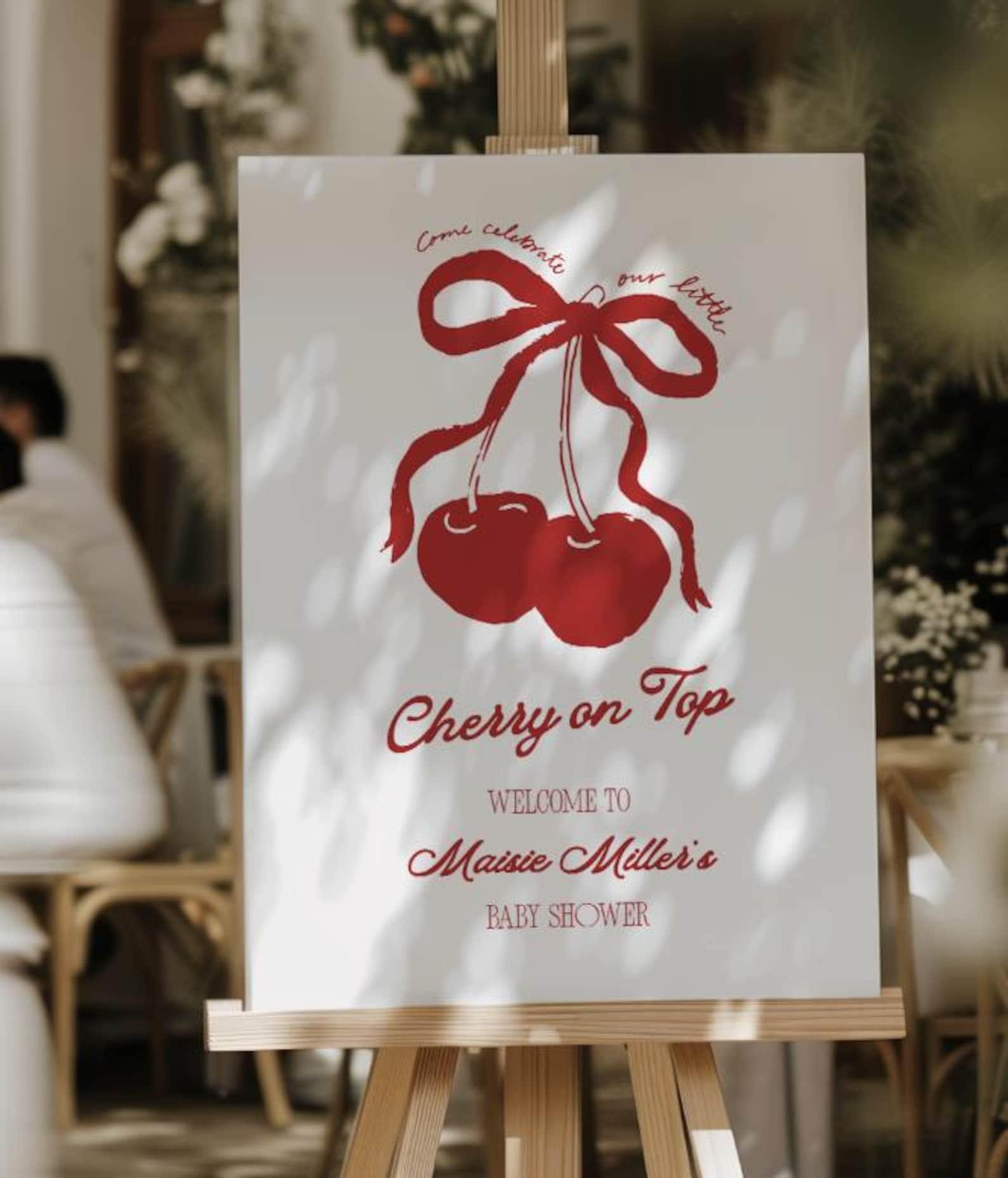 Cherry on Top Baby Shower Welcome Sign Baby Sprinkle Bows Cherry | She ...