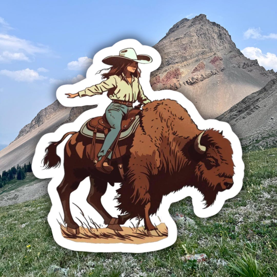 Bison Cowgirl Vinyl Decal - Etsy