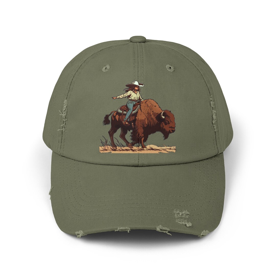 Bison Cowgirl Unisex Distressed Cap - Etsy