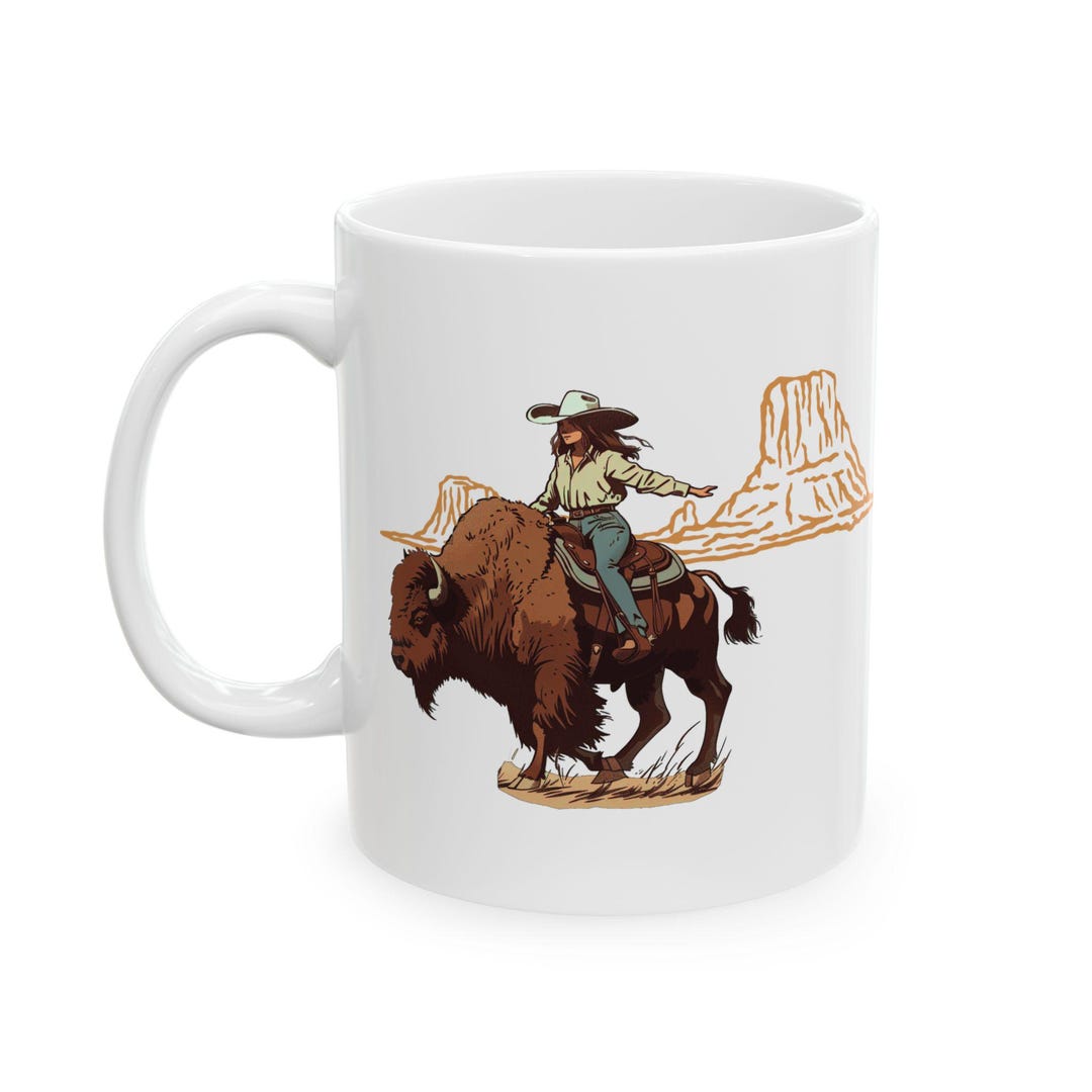 Bison Cowgirl Ceramic Mug, 11oz, 15 Oz - Etsy