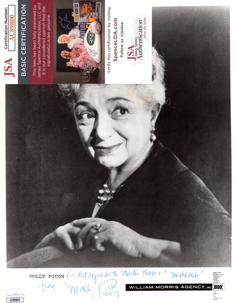 Molly Picon Yiddish Actress Hand Signed Autograph 8x10 Photo With JSA ...