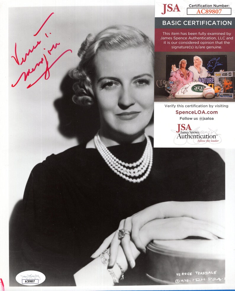 Verree Teasdale Actress Hand Signed Autograph 8x10 Photo With JSA COA ...