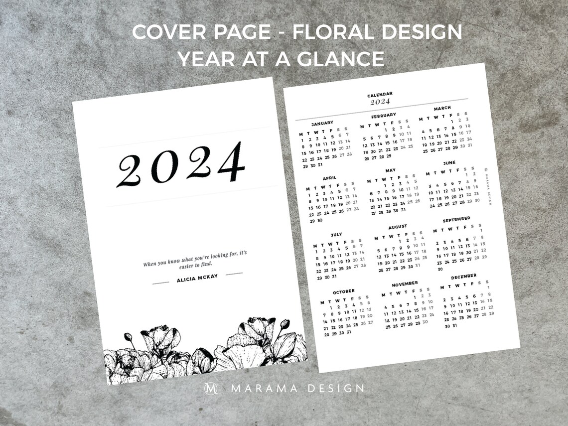 2024 Year at a Glance Planner Insert, A5 Size, 2024 Calendar, Printable ...