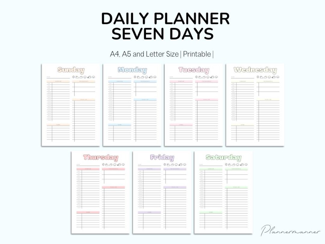 Printable Seven Day Daily Schedule Planner, Printable PDF, to Do List ...