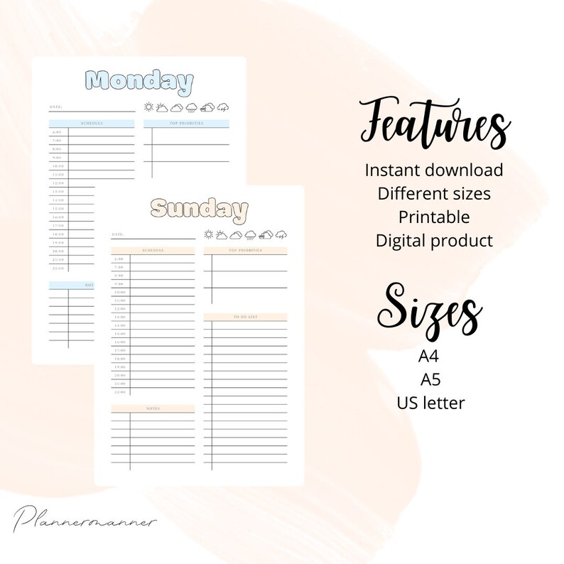 PRINTABLE Seven Day Daily Schedule Planner Printable PDF to Do List ...