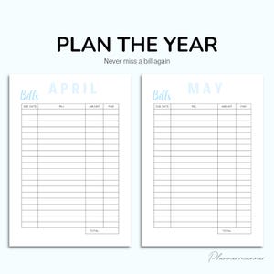 Yearly Bill Planner Printable, A4, A5 and Letter Size, Budget Tracker ...