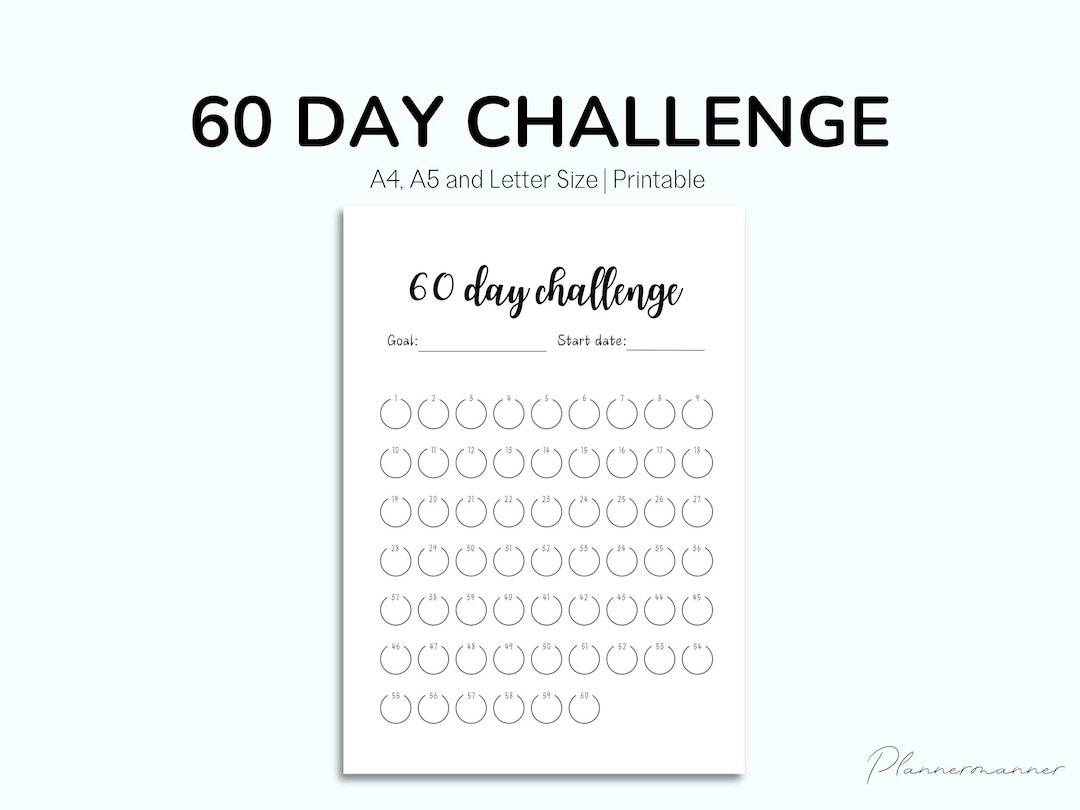 60 Day Challenge Printable, Goal Setting, Progress Tracker, Habit ...