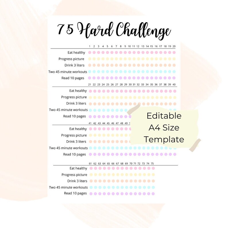 EDITABLE 75 Hard Tracker Template, Size A4, Canva Editable Template ...