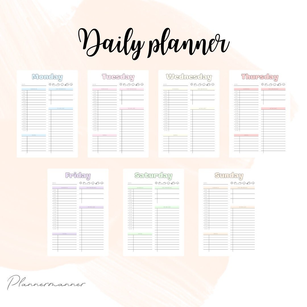 PRINTABLE Seven Day Daily Schedule Planner Printable PDF to Do List ...