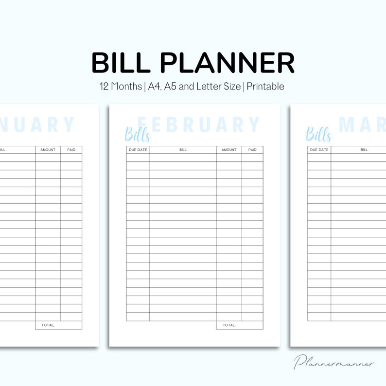 Yearly Bill Planner Printable, A4, A5 and Letter Size, Budget Tracker ...