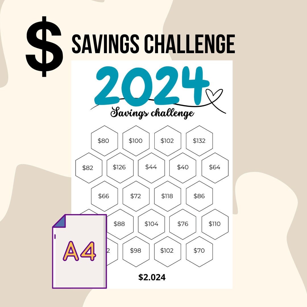 2024 Savings Challenge Dollar, Save 2024 in 2024, New Year Savings ...