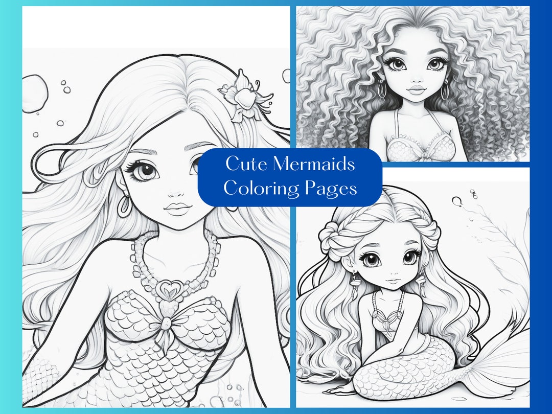 19 Cute Mermaid Girls Digital Coloring Book, Coloring Pages, Women ...