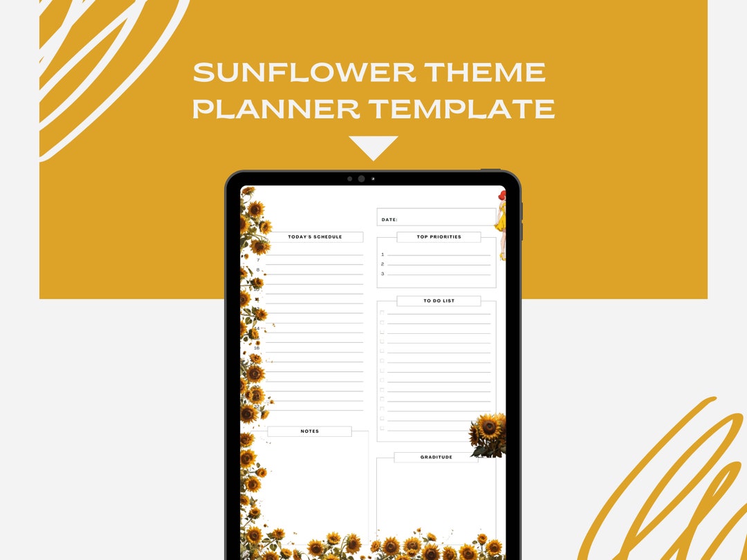 Planner Template Sunflower Theme, Daily Planner, Weekly Planner ...