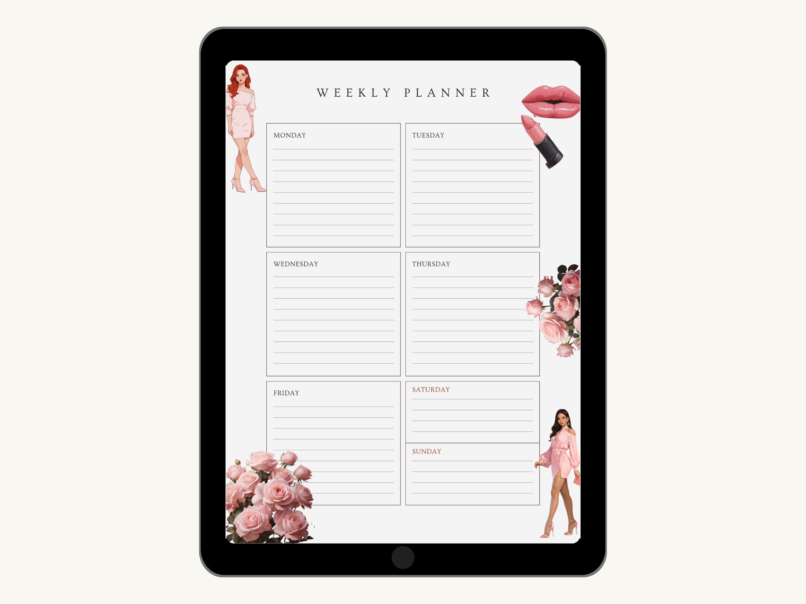 Planner Template Light Pink Rose Theme, Daily Planner, Weekly Planner ...