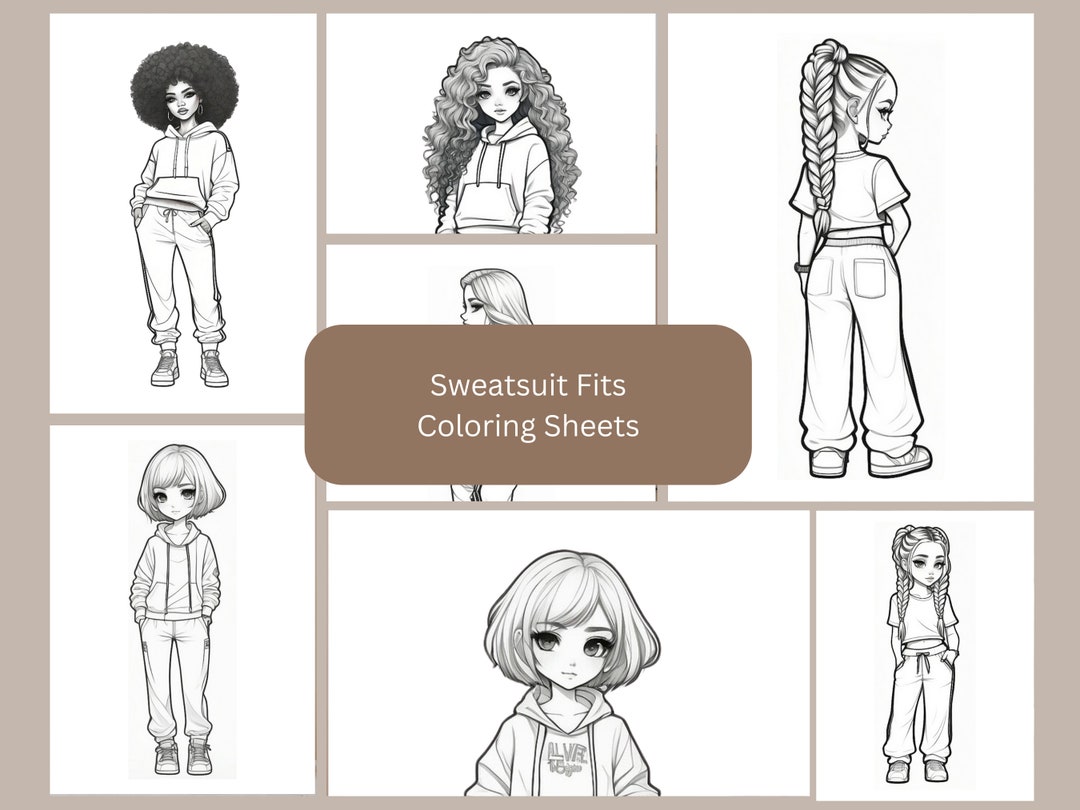 22 Beautiful Girl in Sweatpants Fashion Clothes Digital Coloring Book ...
