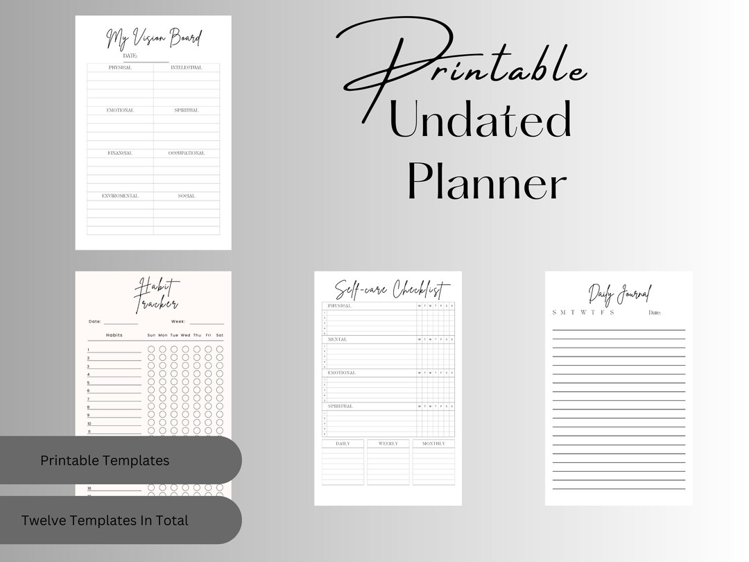 Undated Printable Planner, Daily Planner, Weekly Planner, Planner ...