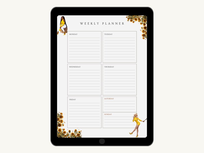 Planner Template Sunflower Theme, Daily Planner, Weekly Planner ...