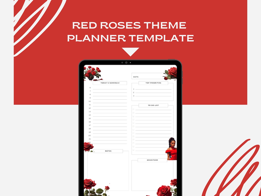 Planner Template Red Rose Theme, Daily Planner, Weekly Planner, Planner ...