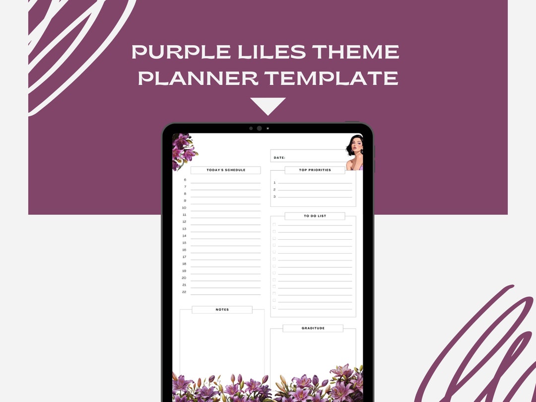 Planner Template Purple Lily Theme, Daily Planner, Weekly Planner ...