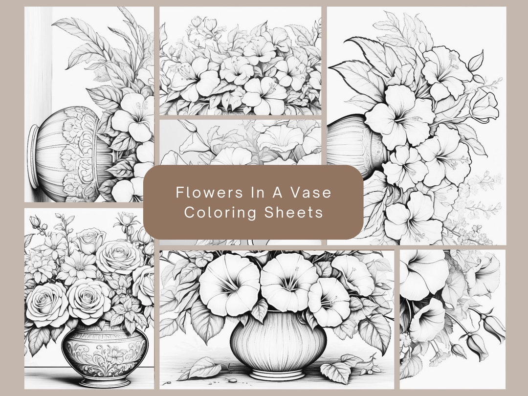 Printable Flowers in A Vase Coloring Sheet, Flower Printable Color ...