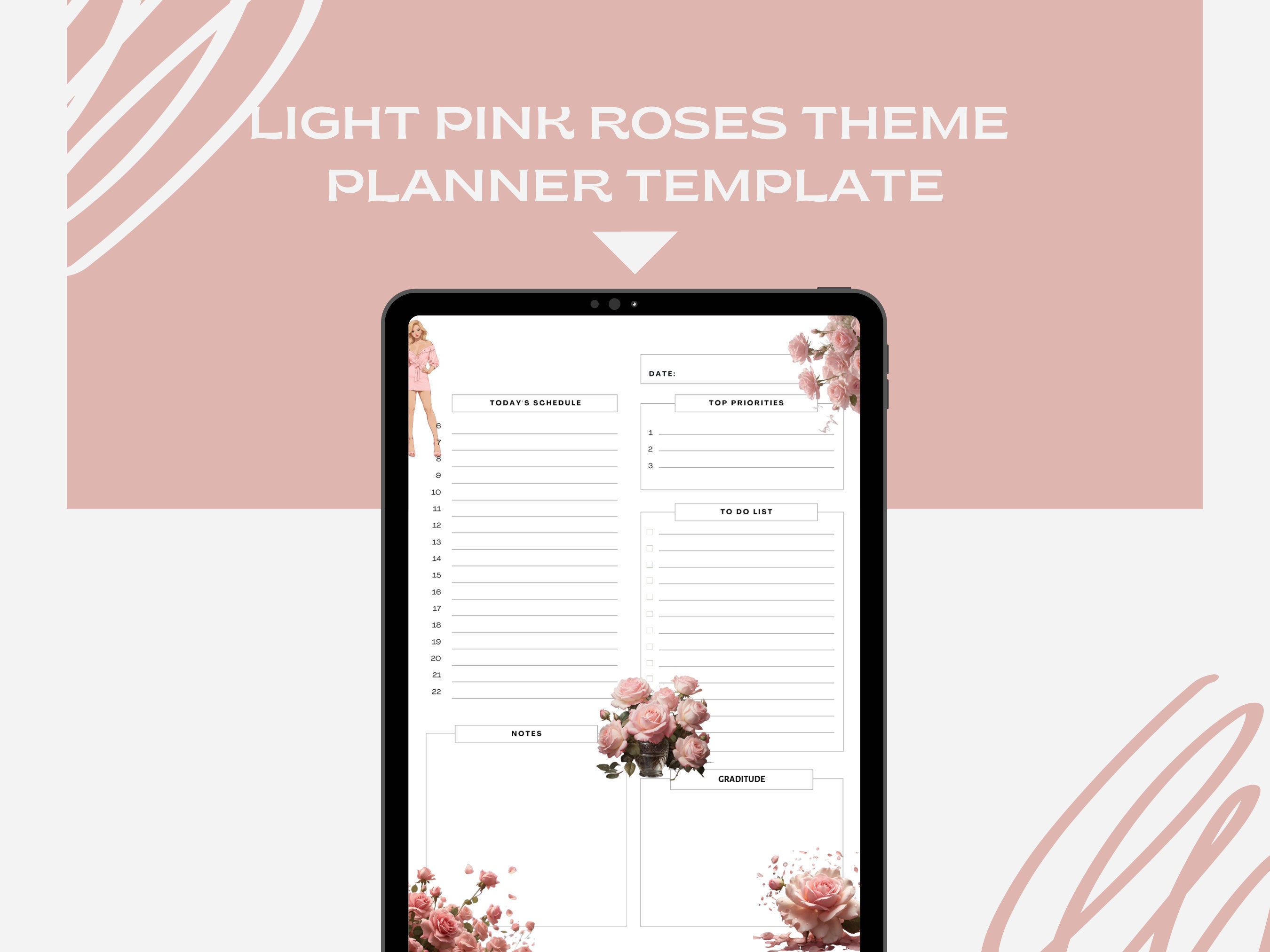Planner Template Light Pink Rose Theme, Daily Planner, Weekly Planner ...
