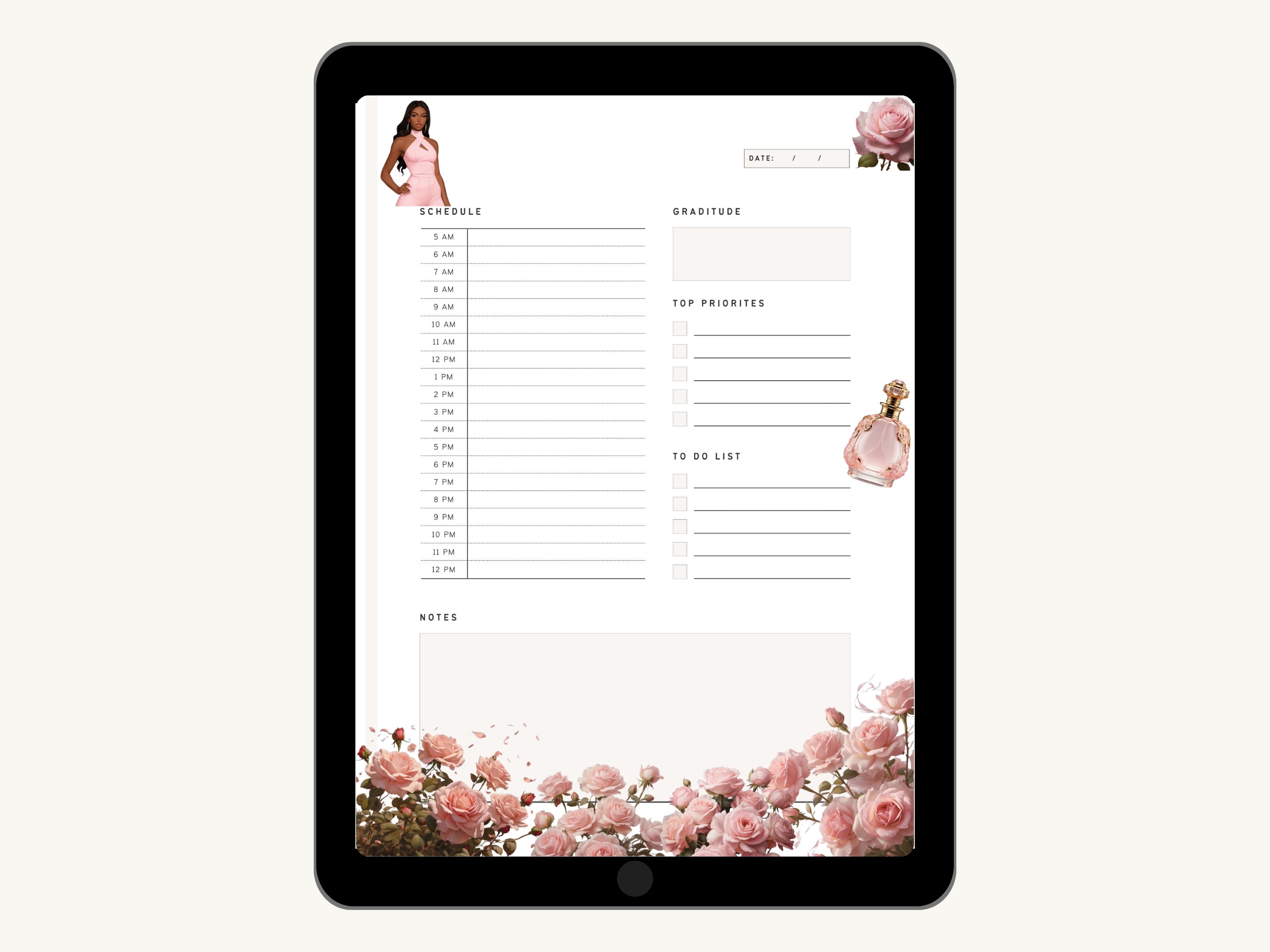 Planner Template Light Pink Rose Theme, Daily Planner, Weekly Planner ...