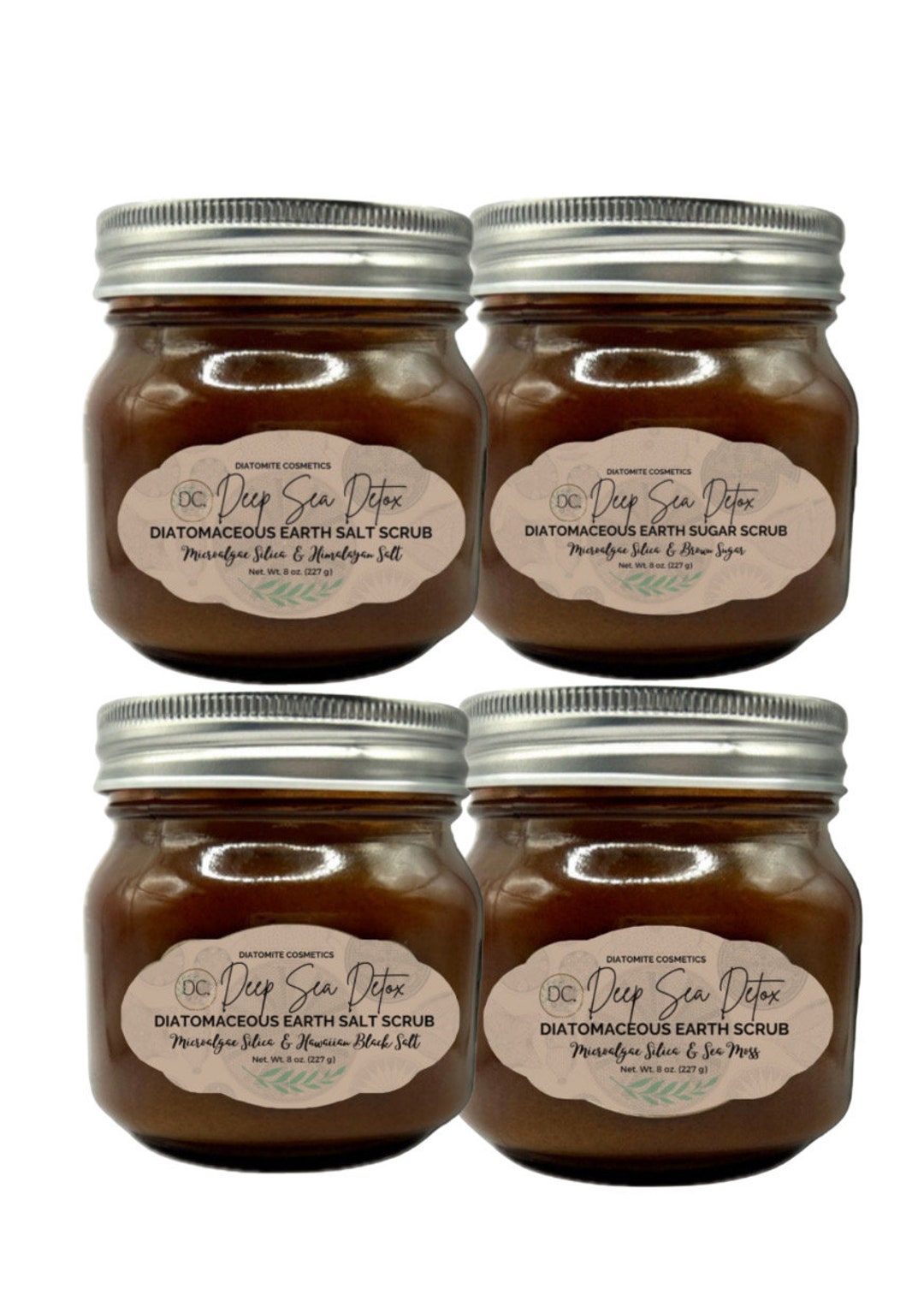 4 Diatomaceous Earth Scrubs Hawaiian Black Salt Brown Sugar Himalayan ...