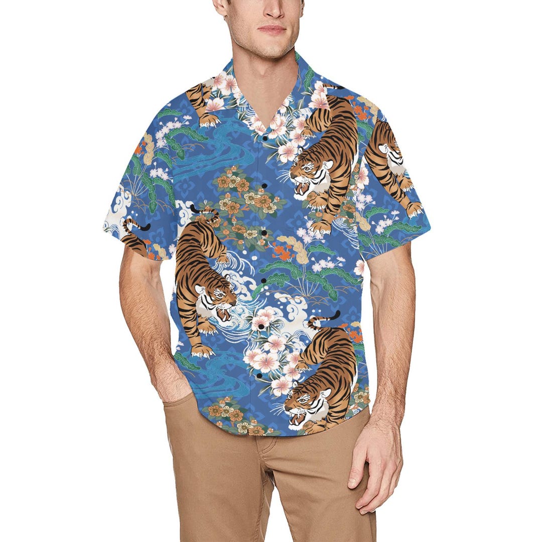 Tiger Hawaiian Shirt | Teruhiko Shigaki Inspired Yakuza Print, Chest ...