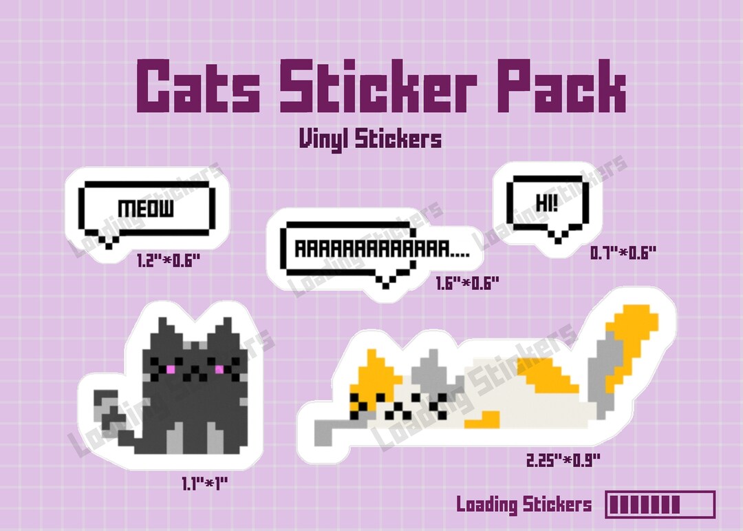 Cats Sticker Pack in Pixel Art Style Meow Sticker Hi Sticker AAAAA ...